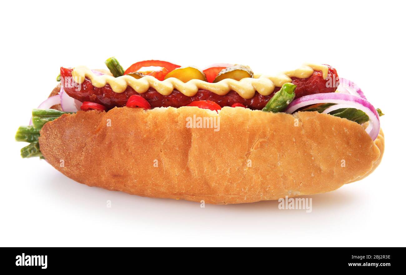 Fresh hot dog isolated on white Stock Photo - Alamy
