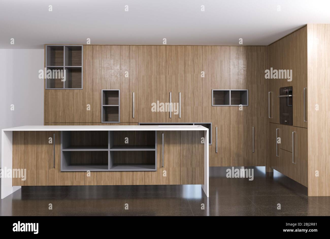 3d rendering of new wooden kitchen cabinet Stock Photo - Alamy