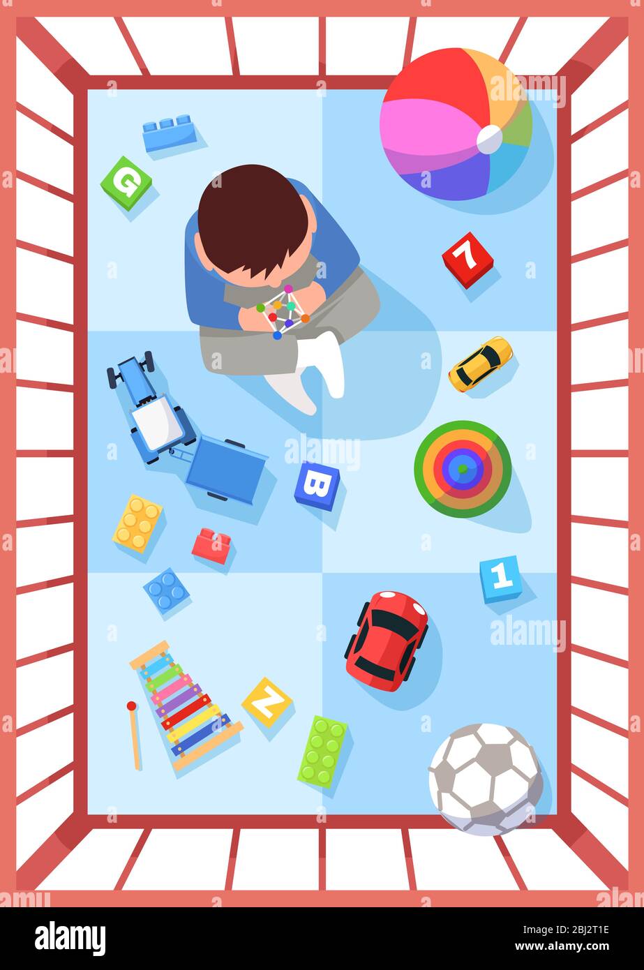 Toddler in playpen semi flat RGB color vector illustration Stock Vector ...
