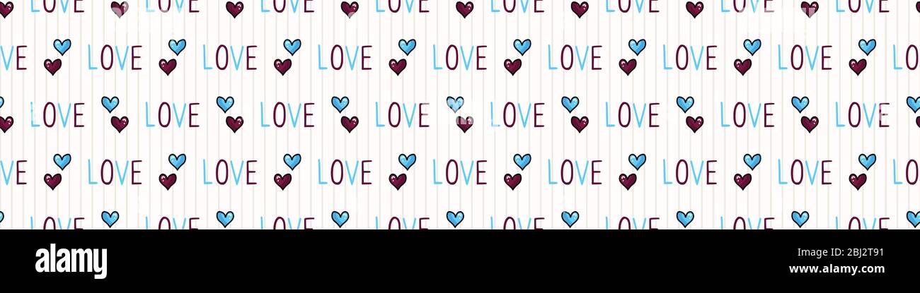 Cute hearts with text seamless vector border. Hand drawn romantic ...