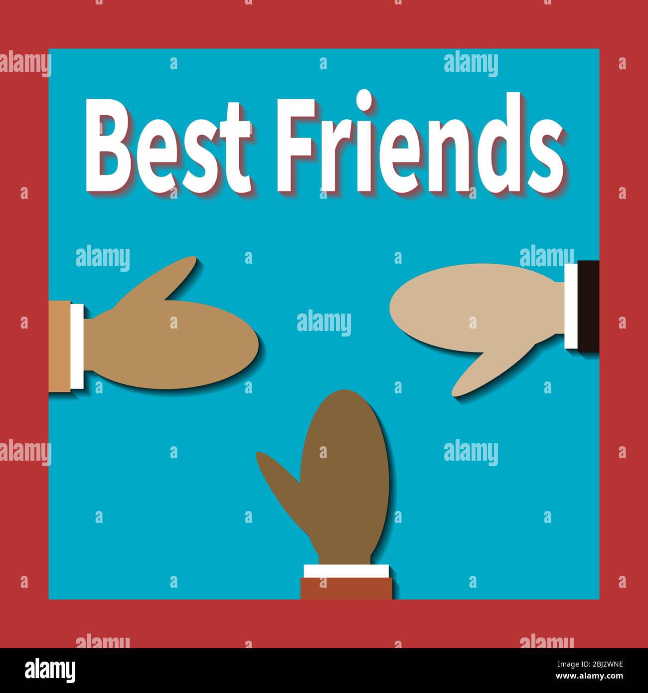 Three friends of different races greet each other. Best friends ...