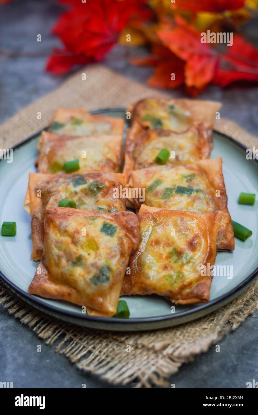 Martabak telur mini, Indonesian street food. fried wrap filled with ...