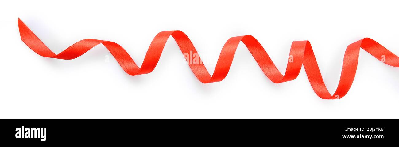 Red curved ribbon isolated on white Stock Photo - Alamy
