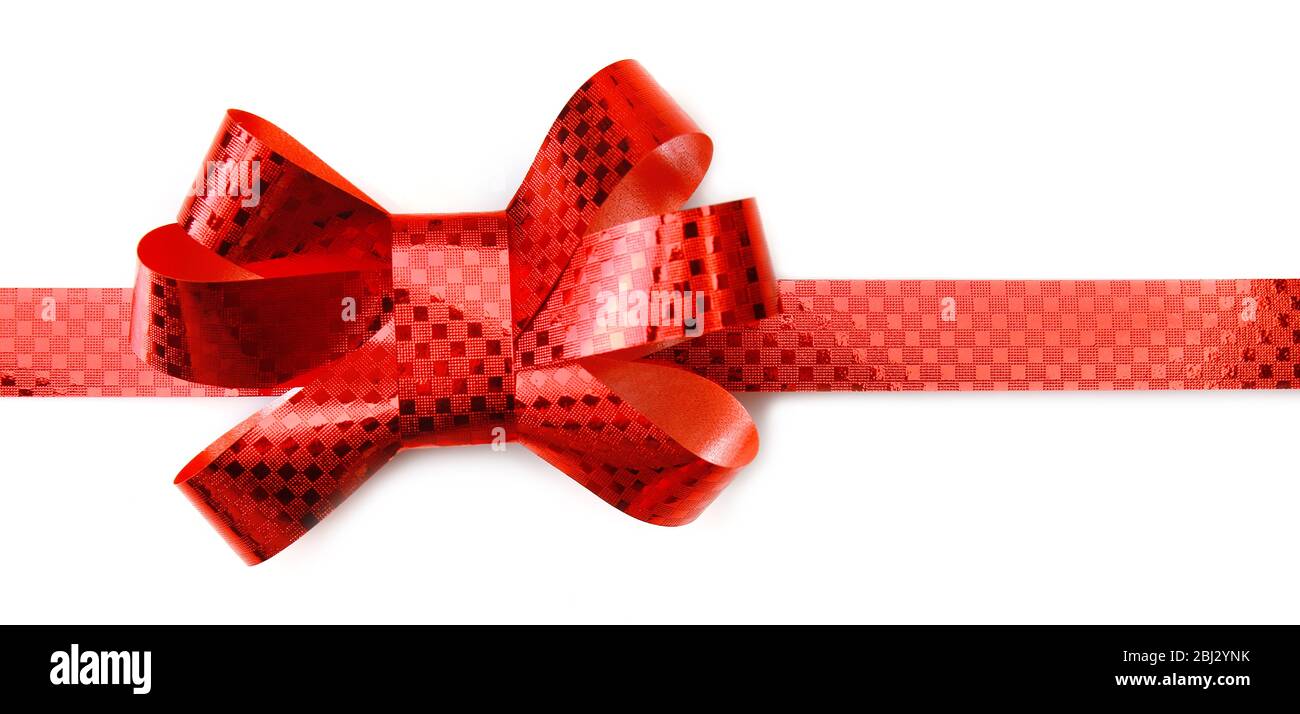 Red shiny ribbon bow isolated on white background Stock Photo - Alamy