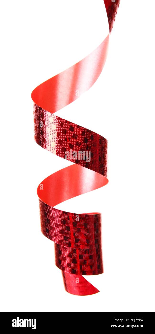 Red shining ribbon isolated on white, close up Stock Photo - Alamy