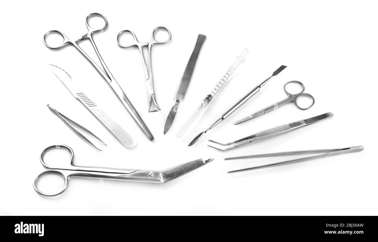 Surgery instruments isolated on white Stock Photo - Alamy