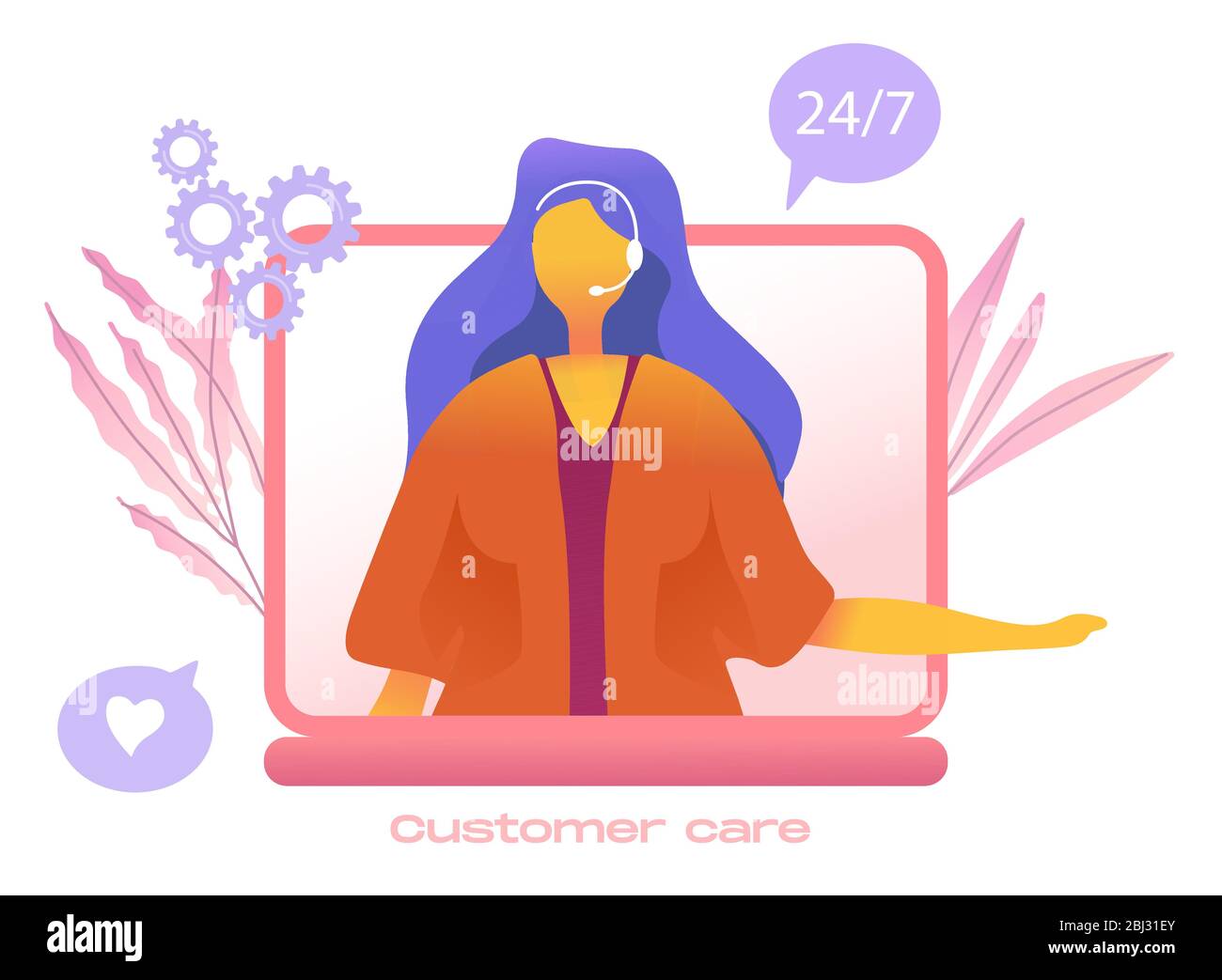 Cartoon icon with customer care marketing business flat for concept ...