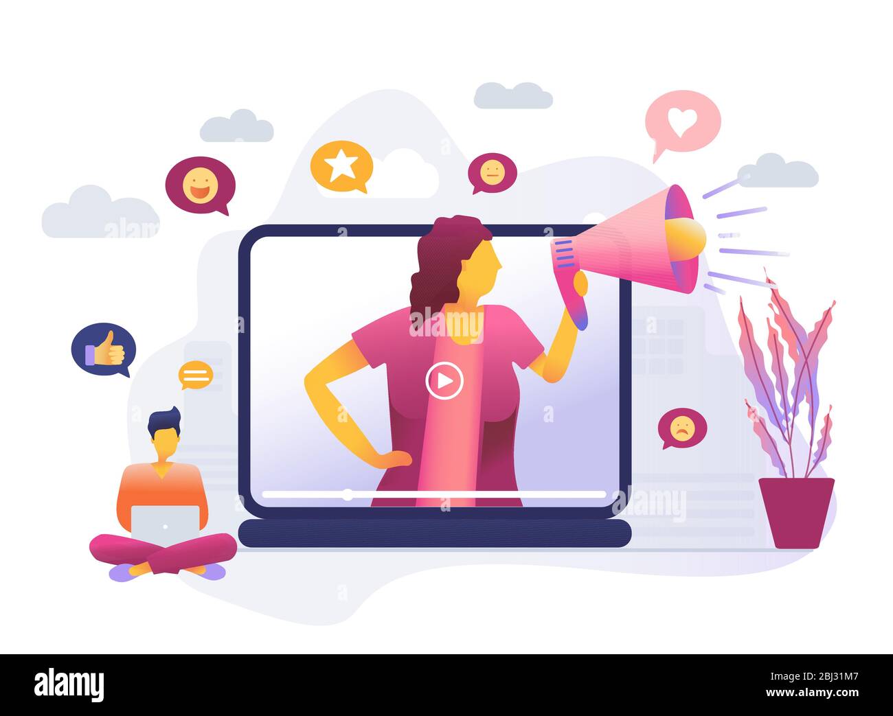 Word of mouth promotion flat vector illustration. Creative digital ...