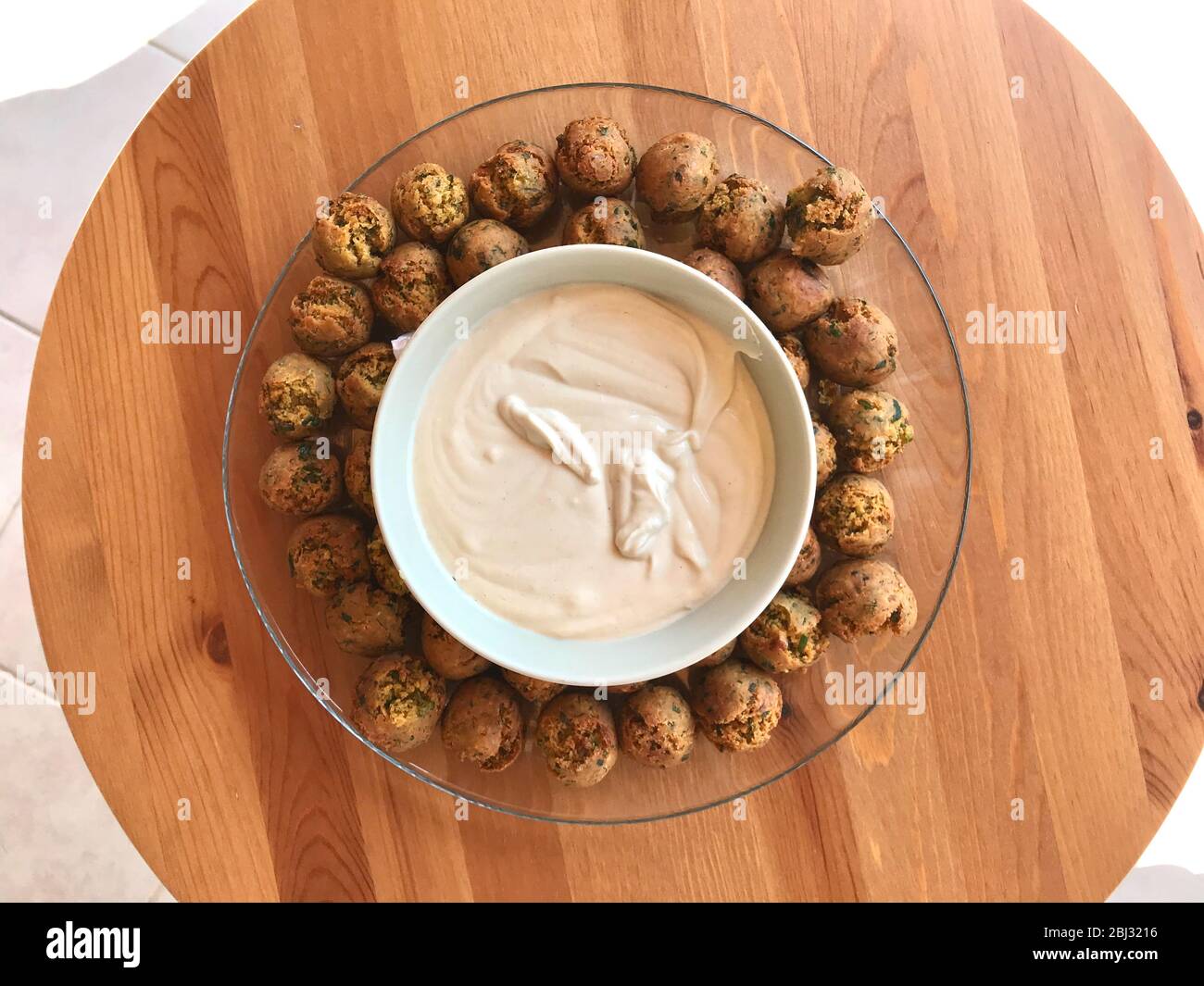 Fresh Mini Falafel Balls with Tahini Hummus Sauce Tahin / Small Roasted ...