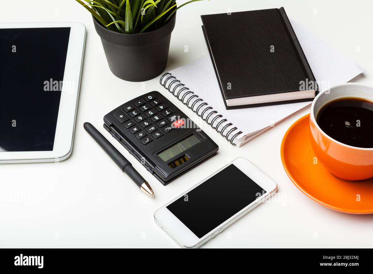 office working desk top view. Close up Stock Photo - Alamy
