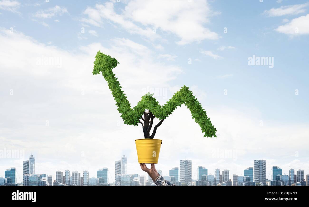 Green plant in shape of grow up trend Stock Photo - Alamy