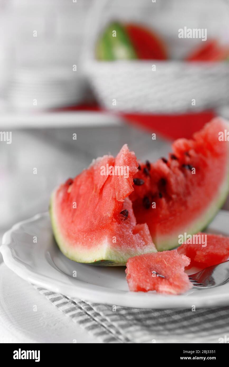 Sliced watermelon on plate closeup Stock Photo - Alamy