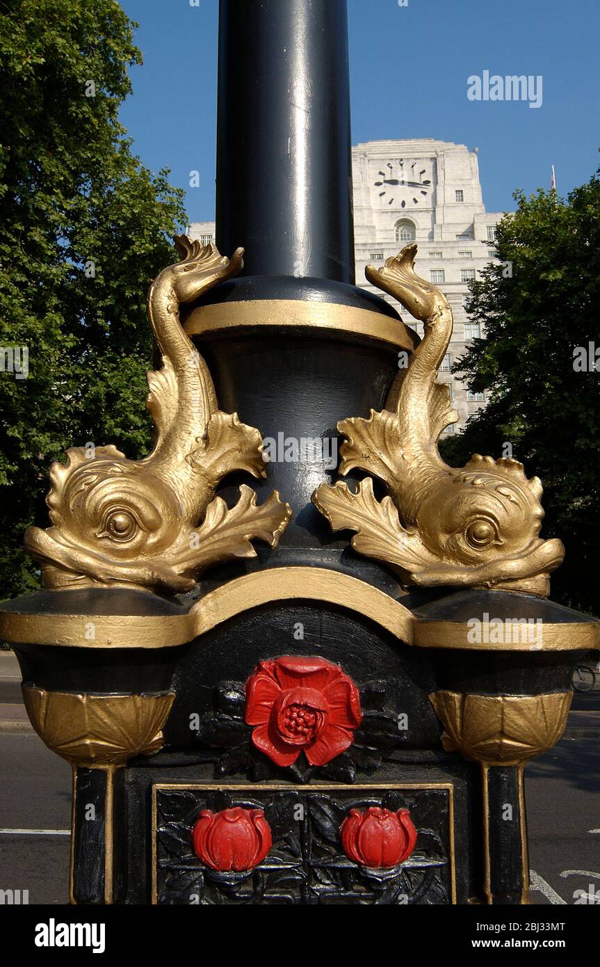 Street Furniture. Dolphins decorate street lamp posts on theThames ...