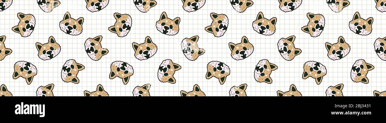 Kawaii shiba inu breed onigiri Japanese rice seamless vector border ...