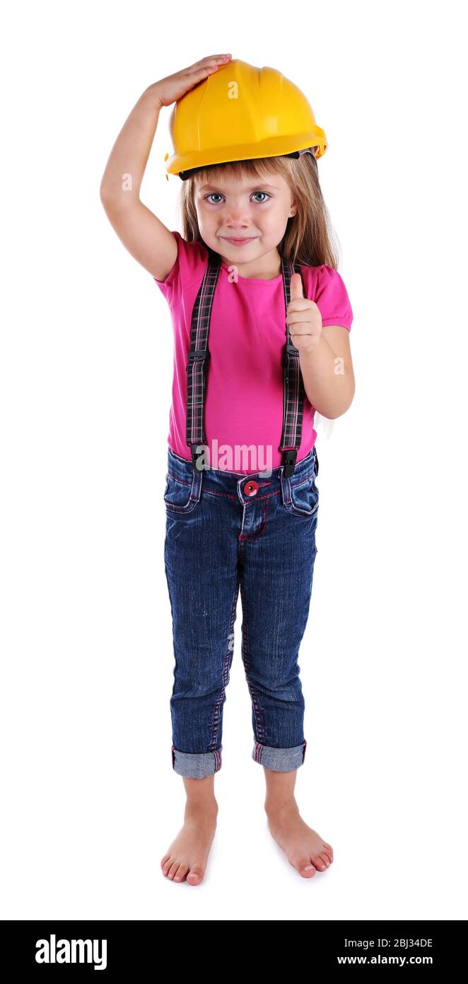 Little girl with toy tools isolated on white Stock Photo - Alamy