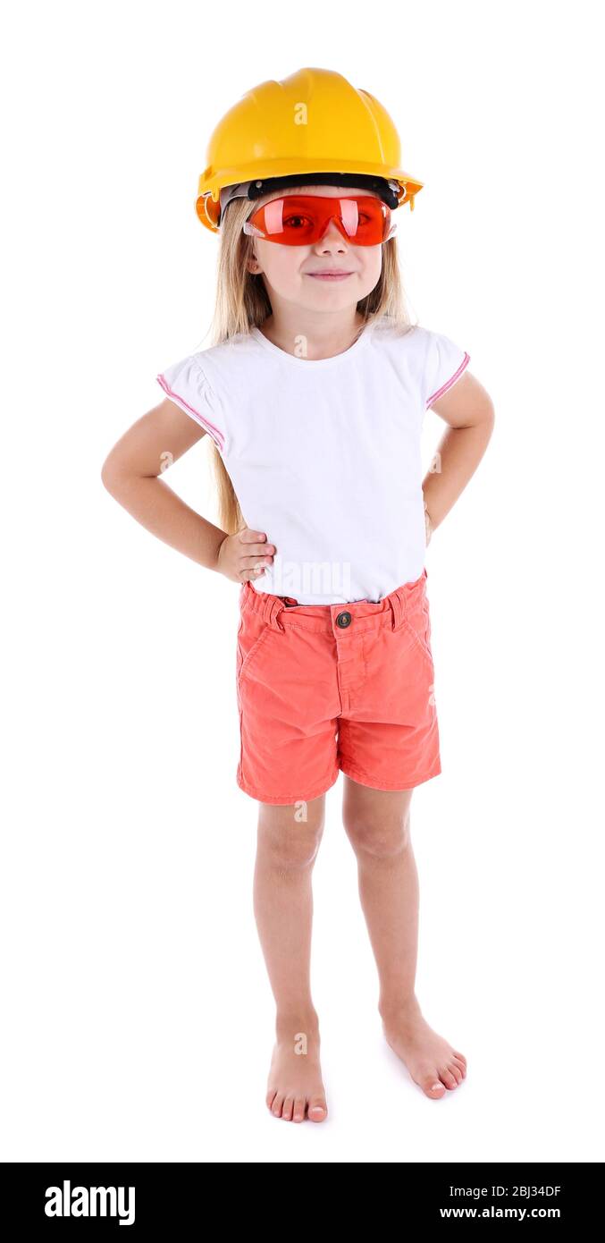 Little girl with toy tools isolated on white Stock Photo - Alamy
