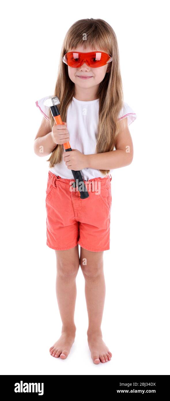 Little girl with toy tools isolated on white Stock Photo - Alamy