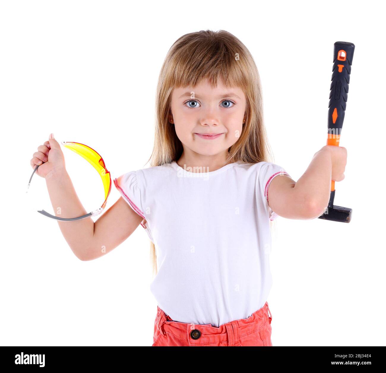 Little girl with toy tools isolated on white Stock Photo - Alamy