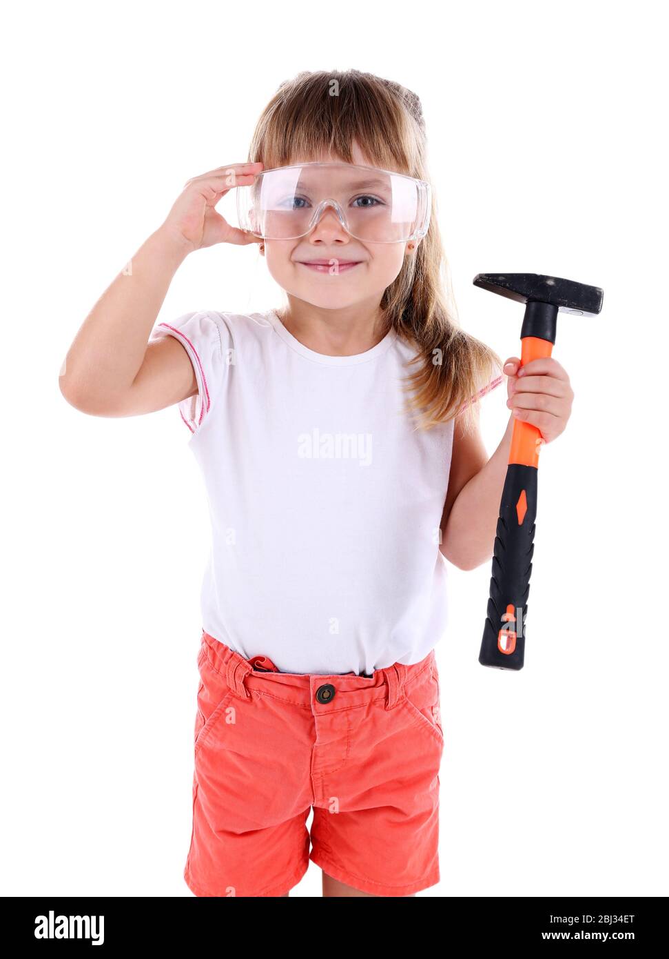 Little girl with toy tools isolated on white Stock Photo - Alamy