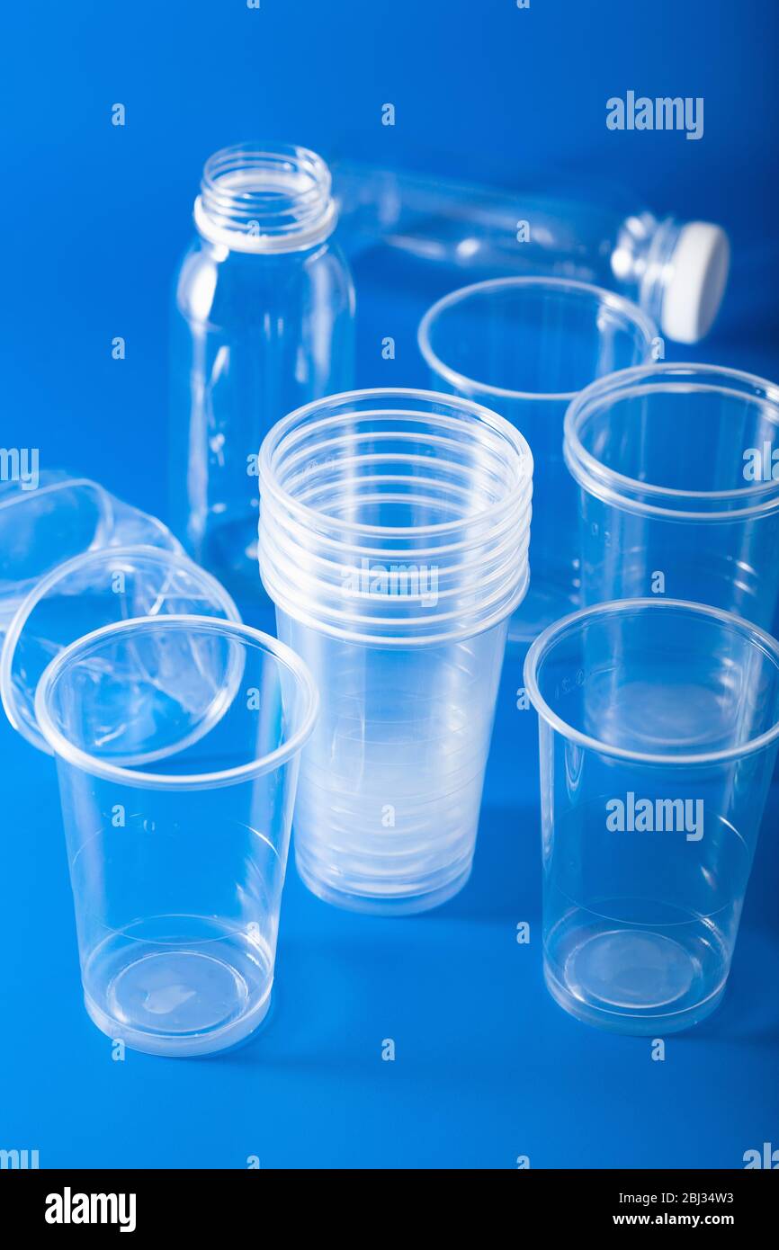 single use plastic bottles, cup. concept of recycling plastic, plastic ...