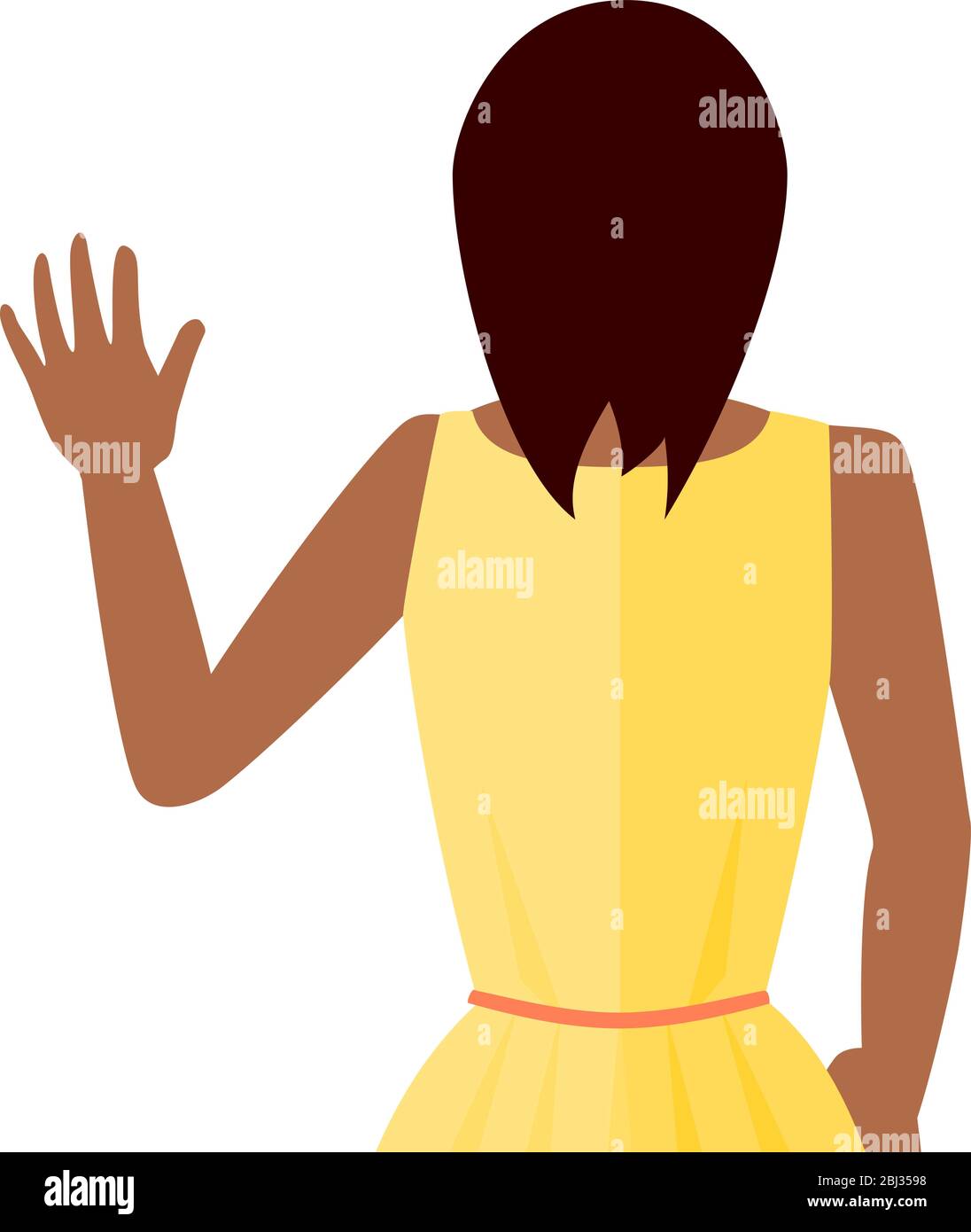 Woman in a yellow dress waving from behind vector Stock Vector Image ...