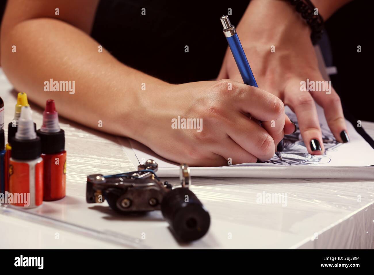 Process of making a sketch for tattoo close-up Stock Photo - Alamy