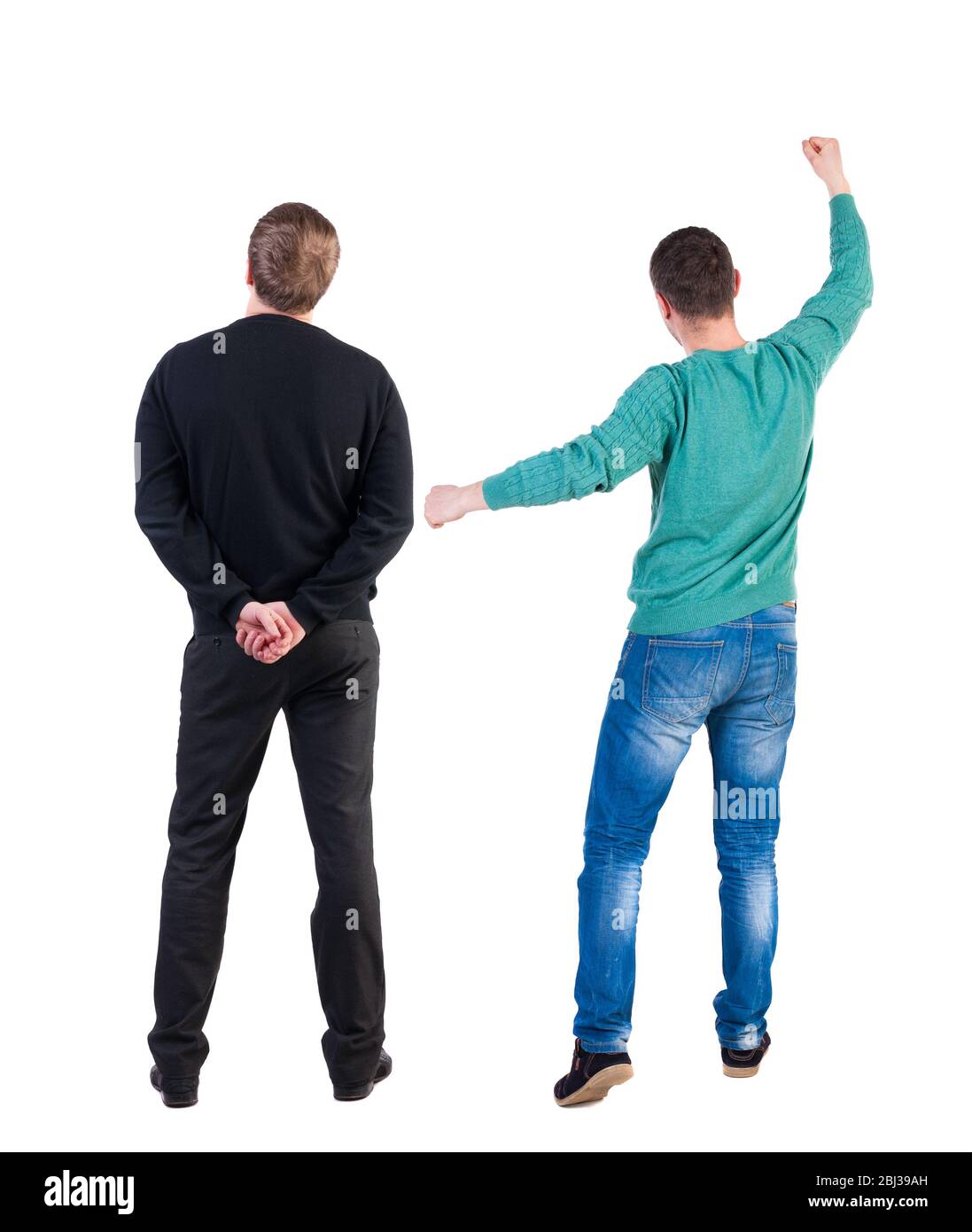 Back view two man in sweater. Rear view people collection. backside ...