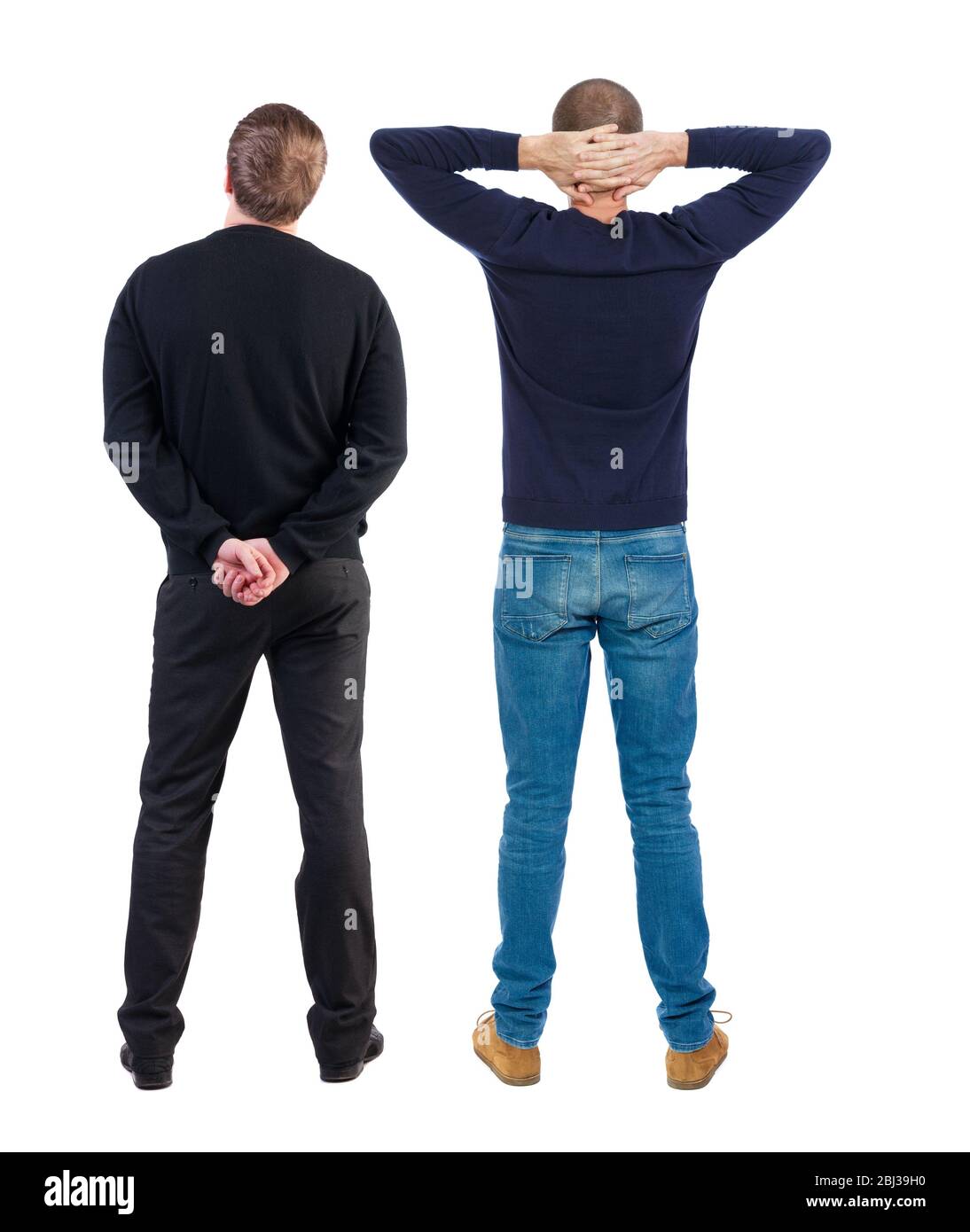Back view two man in sweater. Rear view people collection. backside ...