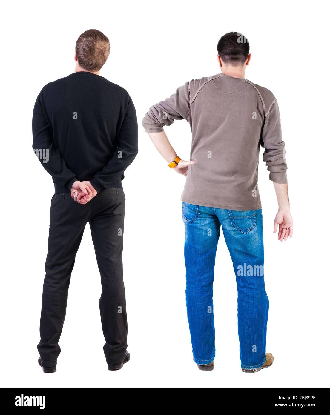 Back view two man in sweater. Rear view people collection. backside ...