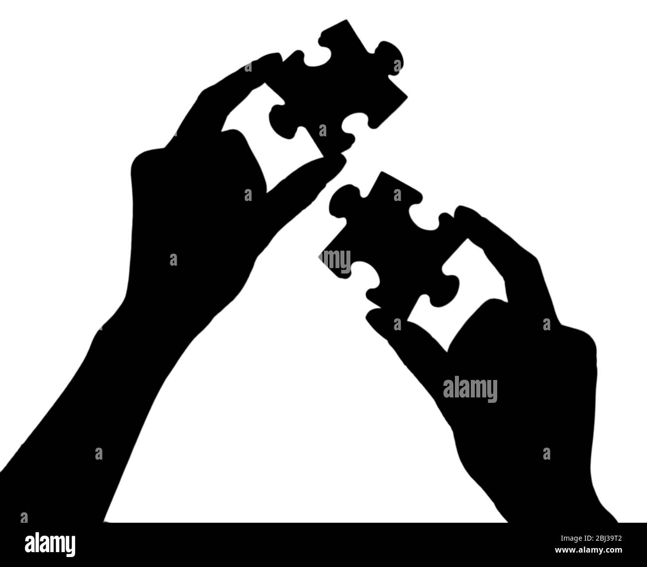 Silhouettes of hands with puzzle, isolated on white Stock Photo - Alamy