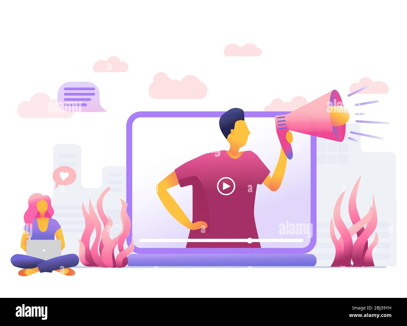 Word of mouth promotion flat vector illustration. Creative digital ...