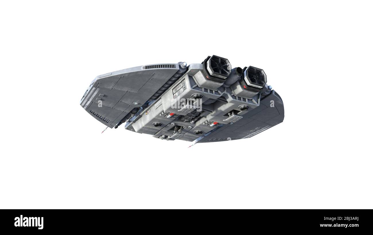 Alien spaceship, UFO spacecraft in flight isolated on white background ...