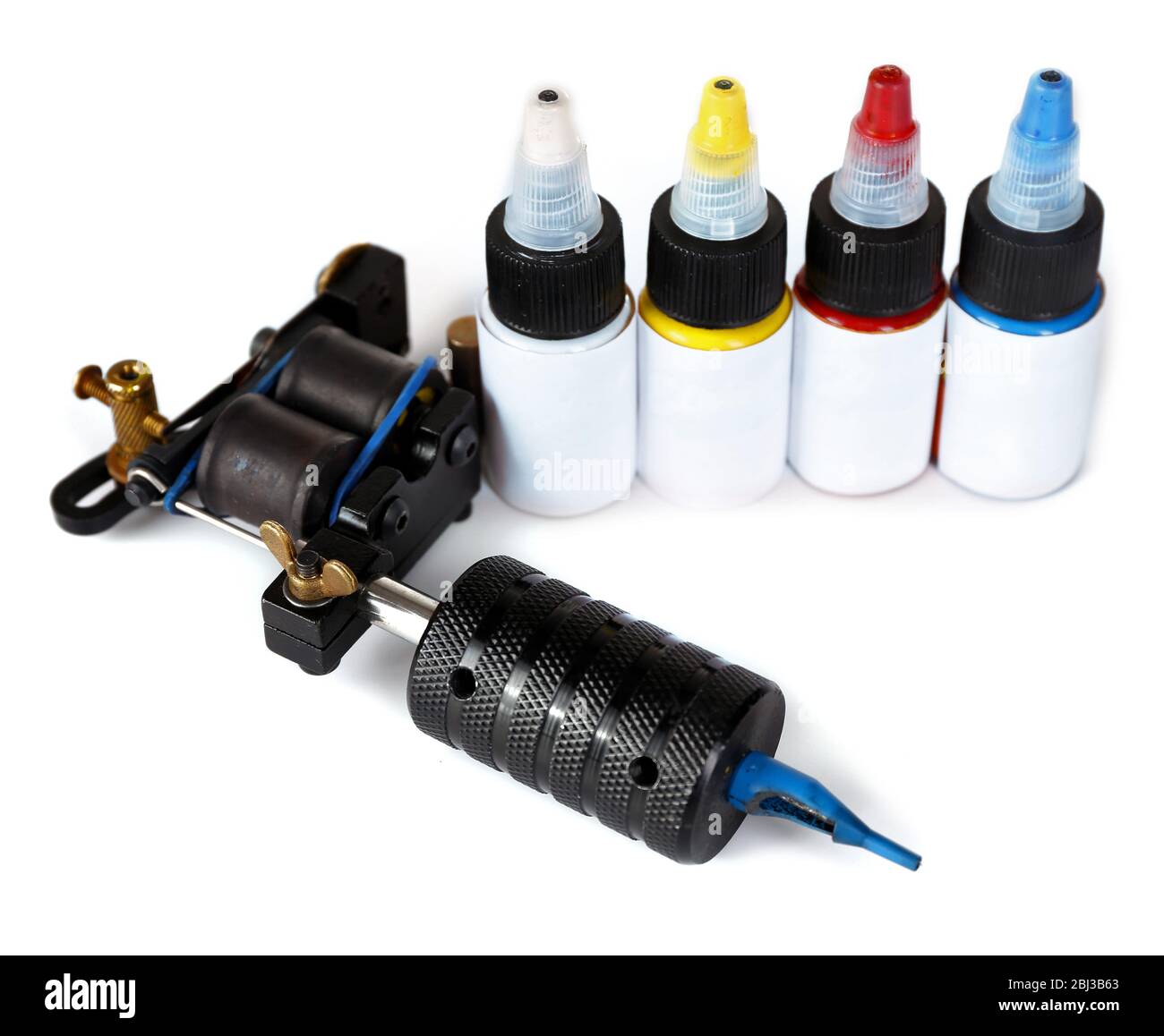 Tattoo machine with colourful ink isolated on white background Stock ...
