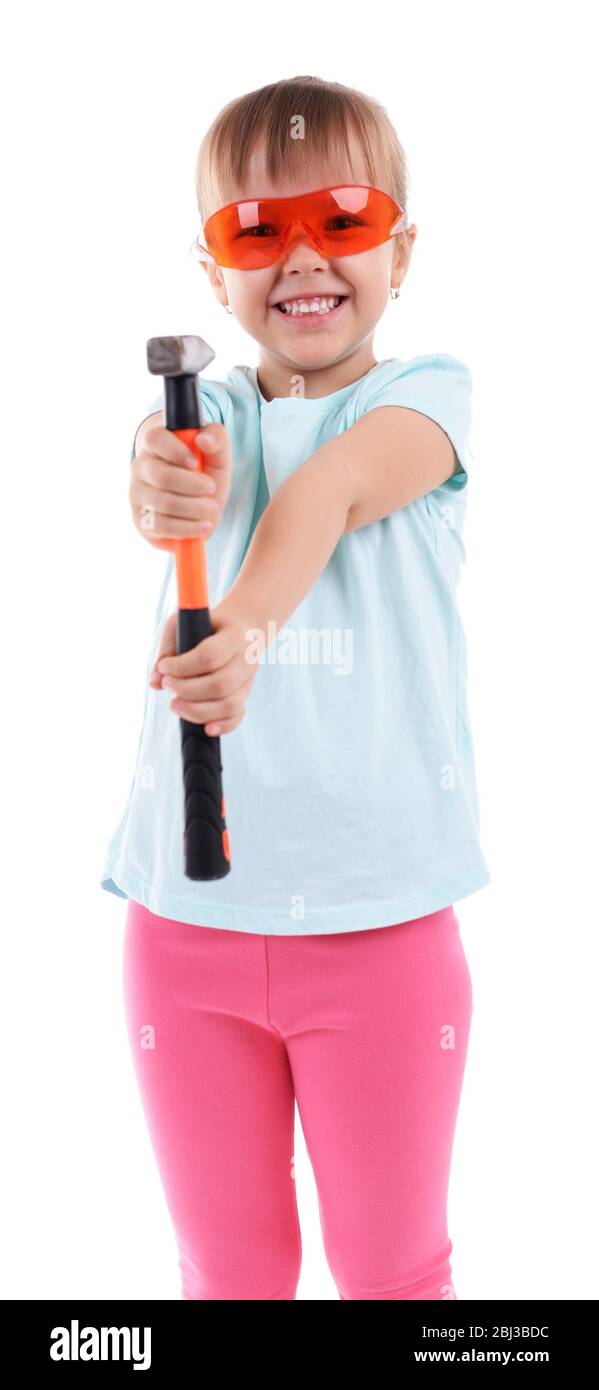 Little girl with tools isolated on white Stock Photo - Alamy