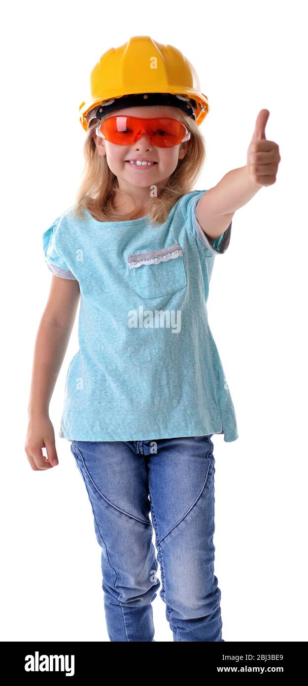 Little girl with tools isolated on white Stock Photo - Alamy