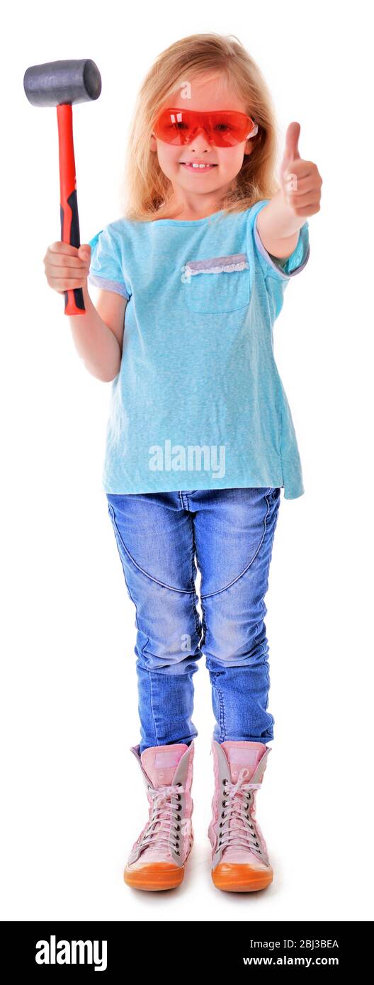 Little girl with tools isolated on white Stock Photo - Alamy