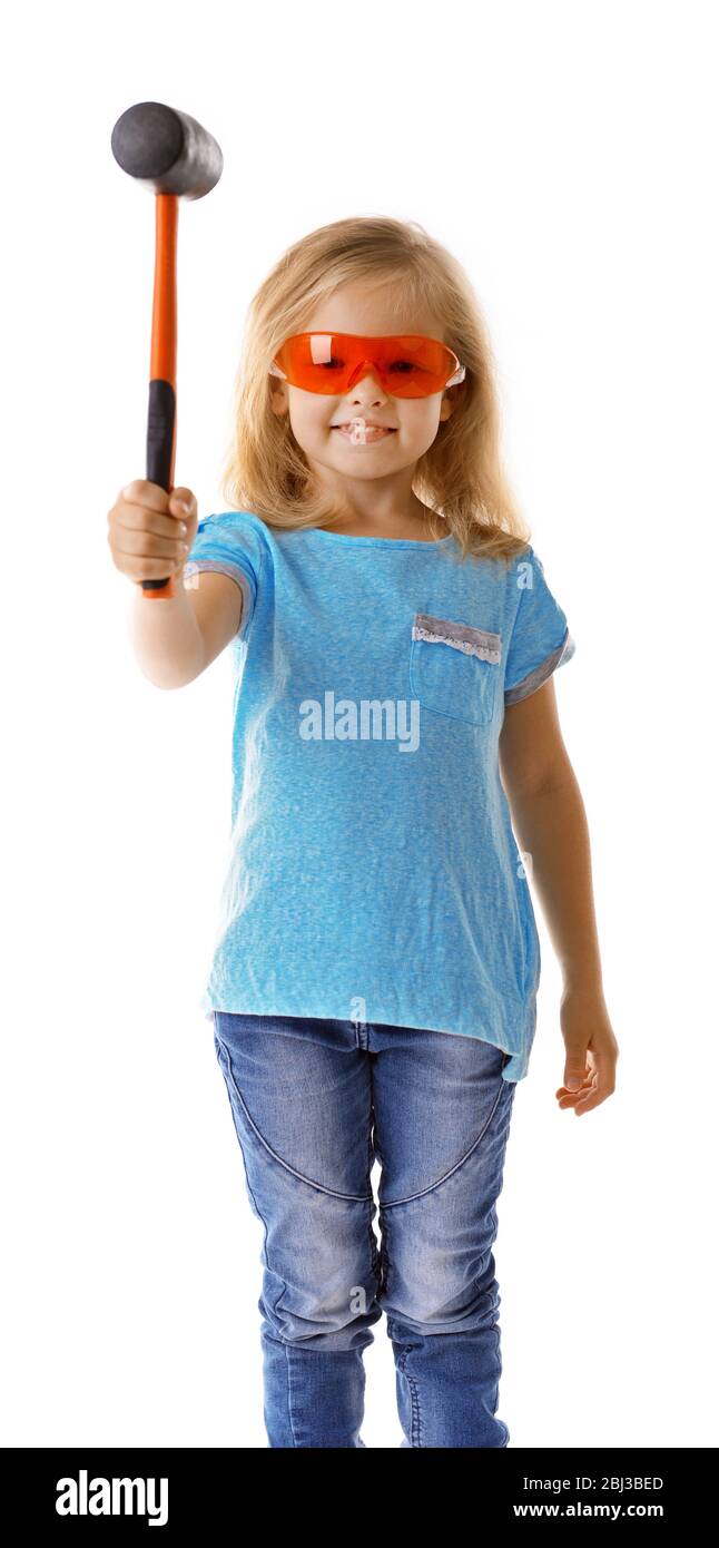 Little girl with tools isolated on white Stock Photo - Alamy