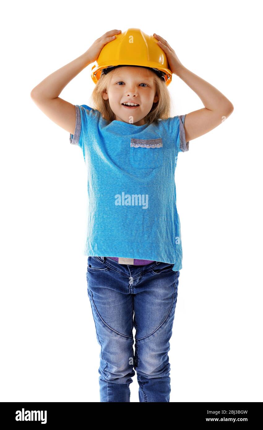 Little girl with tools isolated on white Stock Photo - Alamy
