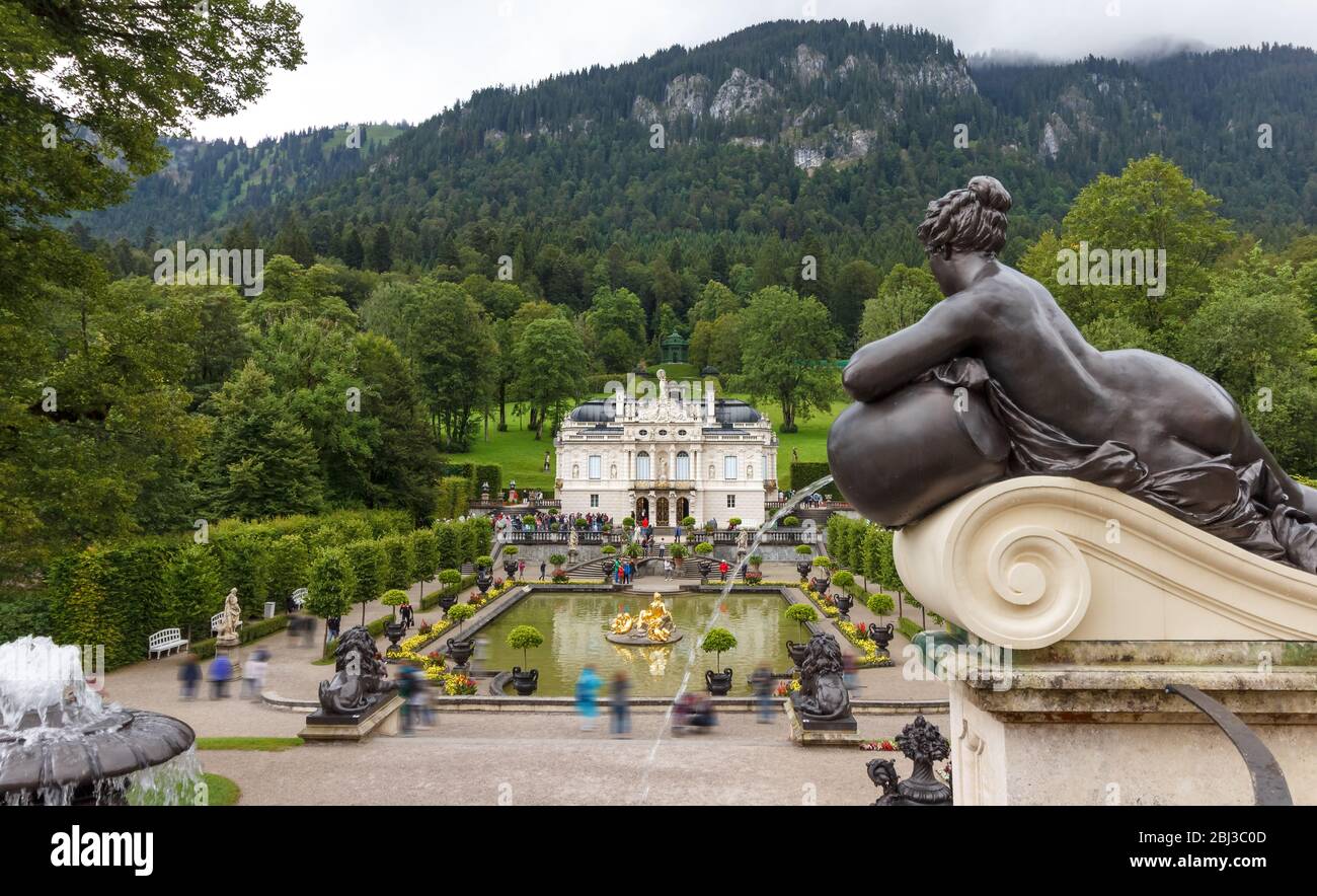 View of Linderhof Palace and its park - Bavaria, Germany Stock Photo ...