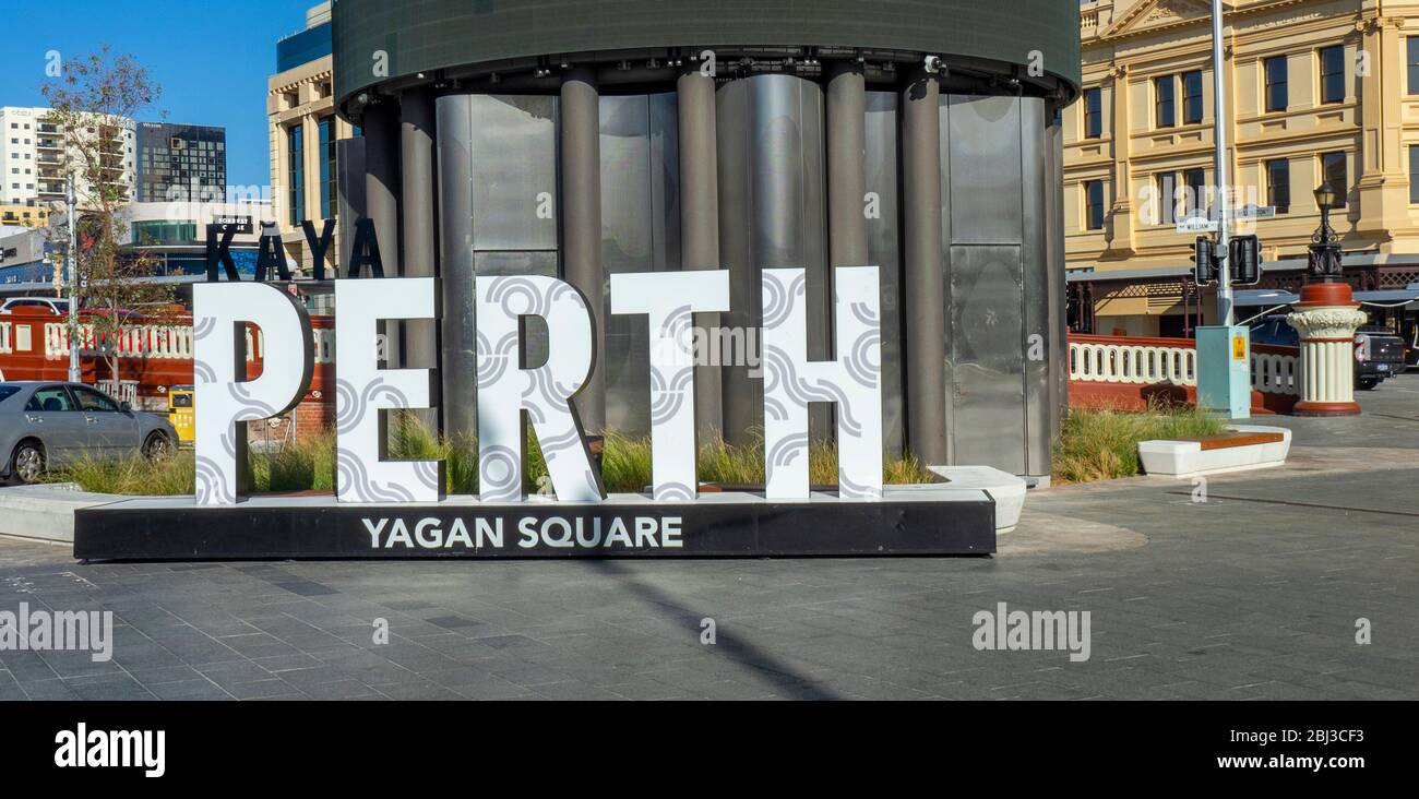 Perth and Yagan Square sign at base of Digital Tower Yagan Square Perth ...