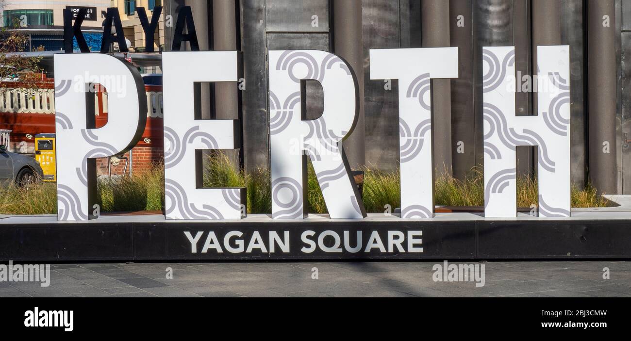 Perth and Yagan Square sign at base of Digital Tower Yagan Square Perth ...