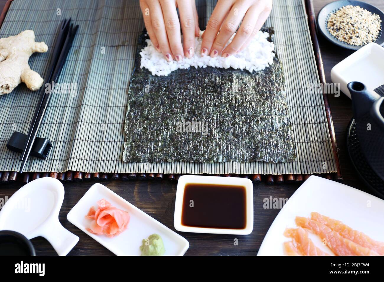 The process of making sushi and rolls Stock Photo - Alamy