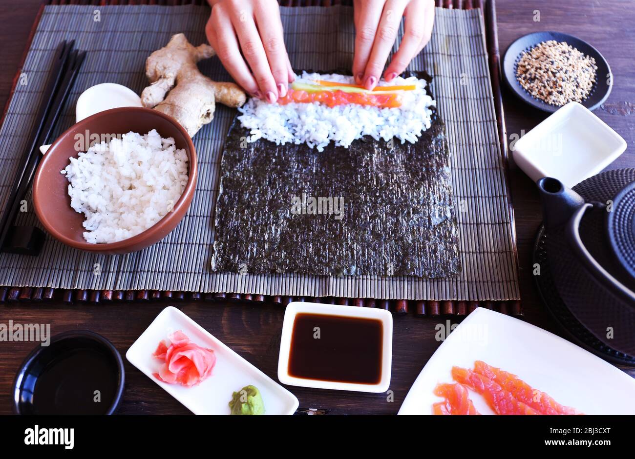 The process of making sushi and rolls Stock Photo - Alamy