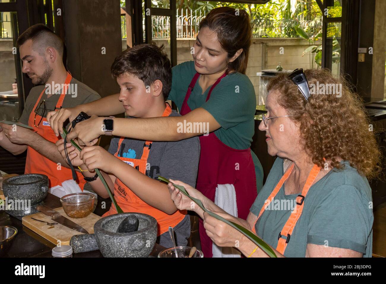 Bangkok, Thailand - March 3rd, 2020: A thai cooking lesson in a cooking ...