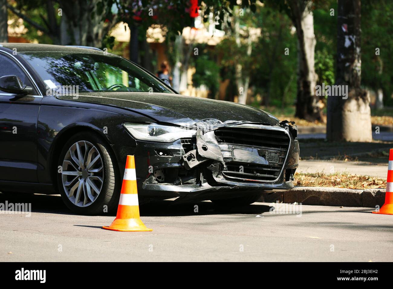 Broken car on the road Stock Photo - Alamy