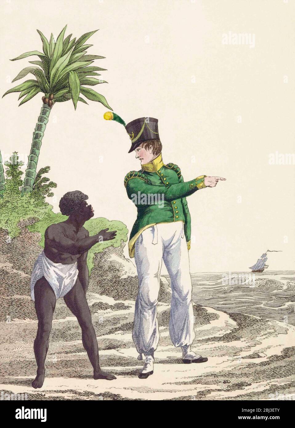 Dutch colonial soldier with a black man. From an early 19th century ...