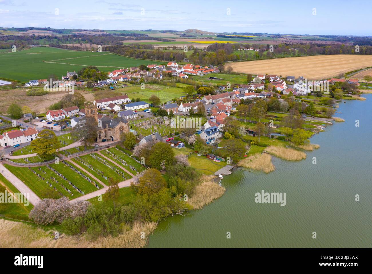 Aerial view of village of Kilconquhar in Fife, Scotland, UK Stock Photo ...