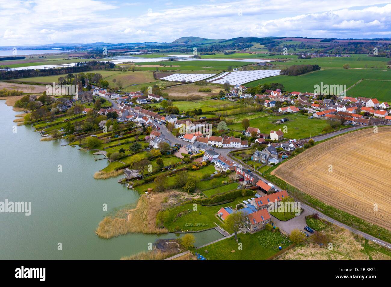 Aerial view of village of Kilconquhar in Fife, Scotland, UK Stock Photo ...