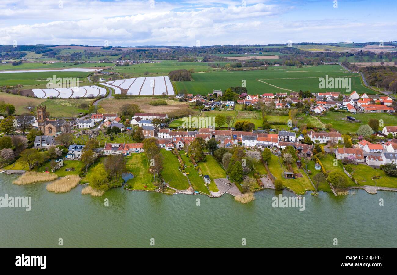 Aerial view of village of Kilconquhar in Fife, Scotland, UK Stock Photo ...