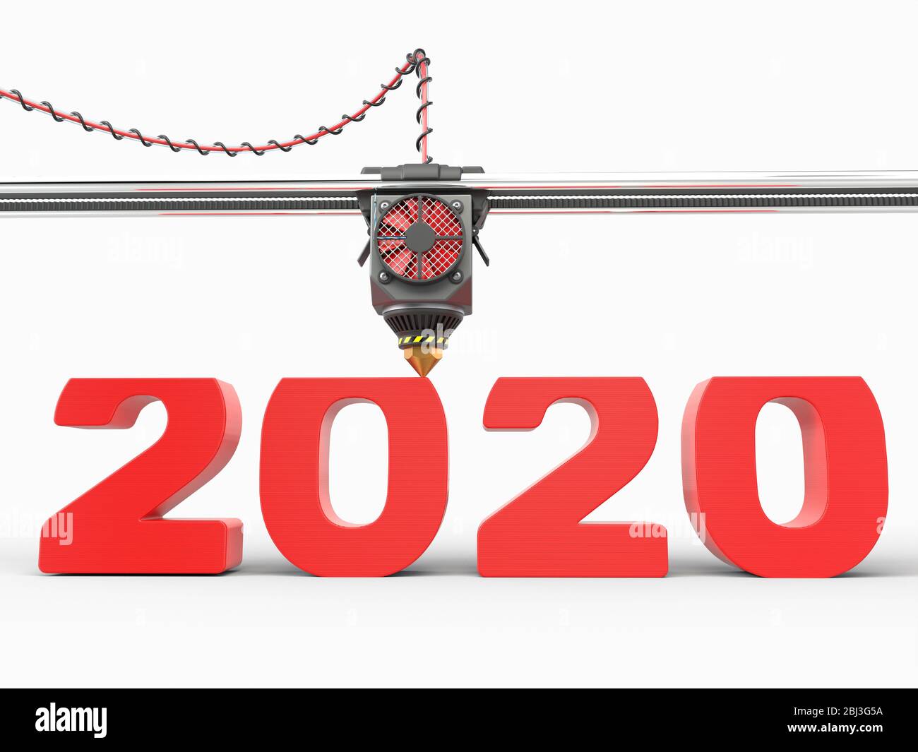 printing of year of 2020 under 3D printer head. suitable for 3d ...